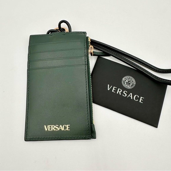 Versace | Bags | Versace Calf Leather Card Case Lanyard | Poshmark